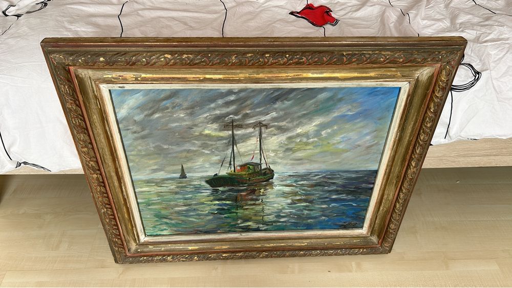 Ölgemälde auf Leinwand mit Fischerboot (Gebraucht) in Reinach BL für CHF 59 – nur Abholung auf ...