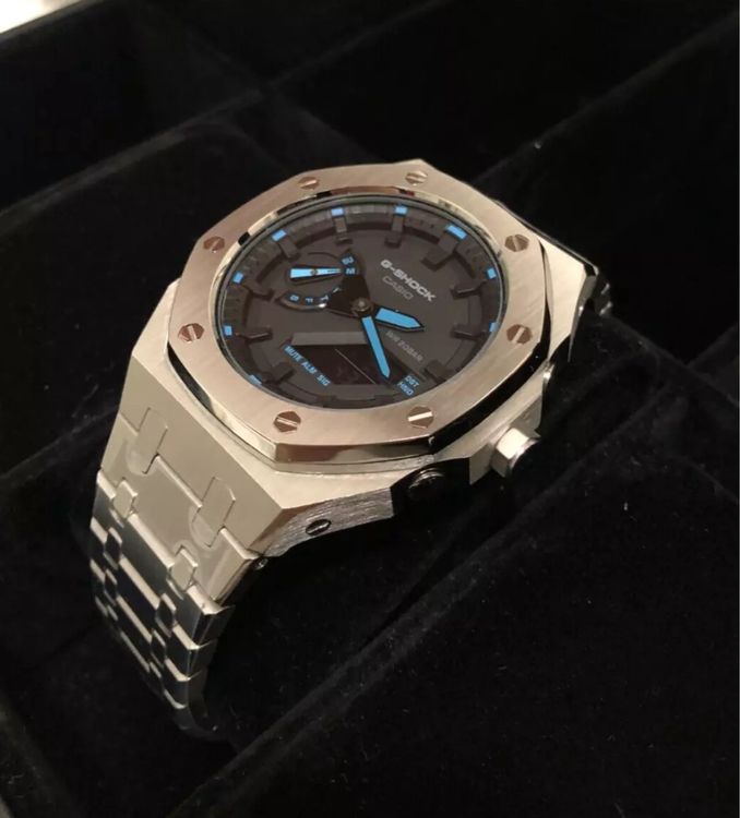 G Shock Mod CasiOak Silber/Black/Blue | Kaufen auf Ricardo