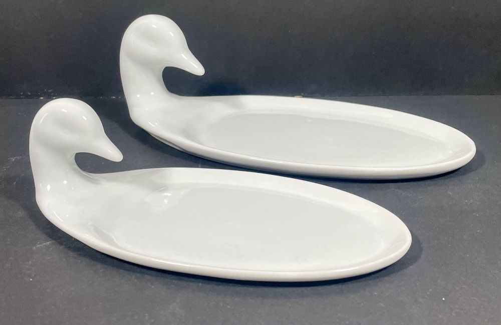 2 x Vintage französische Schwan Form Keramik Servierschalen (Usato) a ...