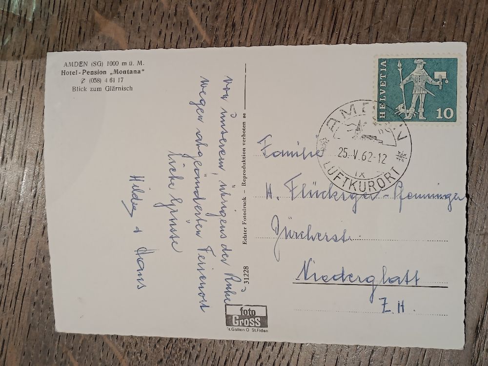 Photo Karte / Amden SG Hotel Pension Montana Gelaufen 1962 (Gebraucht ...