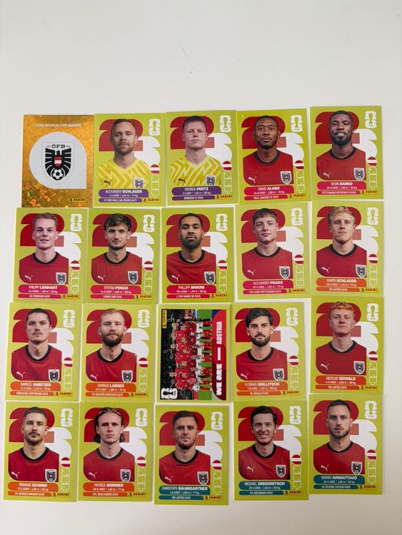 Panini-Sticker WM-2026, Team Österreich KOMPLETT, 20 Sticker (Gebraucht ...