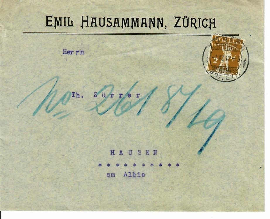 Brief, Emil Hausammann Zürich 1912 (Gebraucht) in Hochdorf für CHF 5 ...