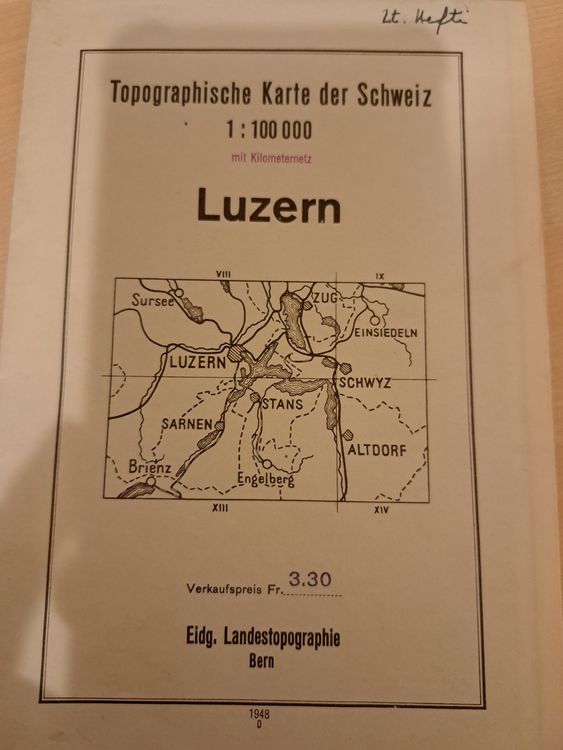 Topographische Karte der Schweiz 1948: Luzern (Gebraucht) in Glashütten für CHF 2.5 – mit ...