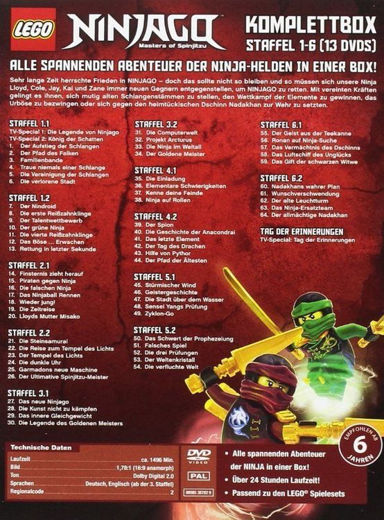 Lego Ninjago Komplettbox - Staffel 1-6 13 DVDs (Neu und ...