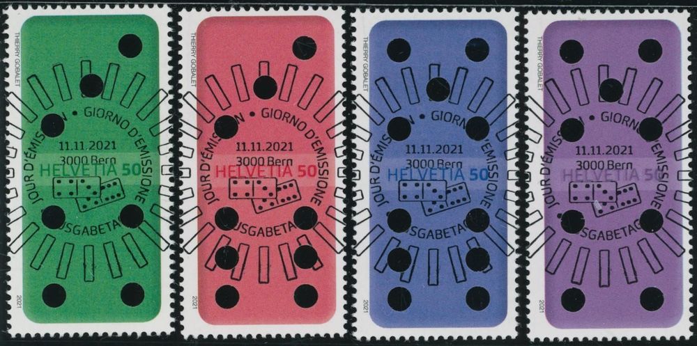 2021 - Domino - Blockausschnitt - Ersttag Voll Stempel ET (Gebraucht) in Schindellegi für CHF 9. ...