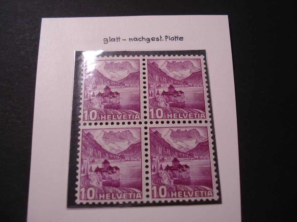 4erblock 1936, 10 Rp Chillon ** violett, glatt, nachgestoche (Gebraucht ...