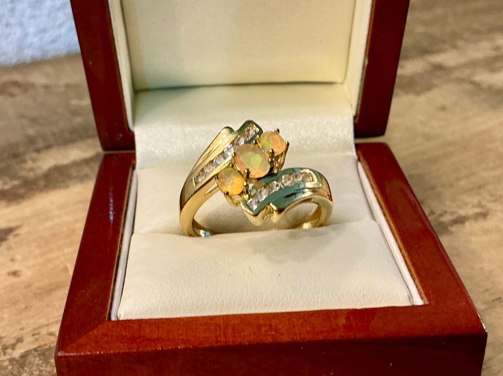 VINTAGE RING STERLING 925 VERGOLDET, OPALE, ZYRKONIEN, GR.63 (Gebraucht ...