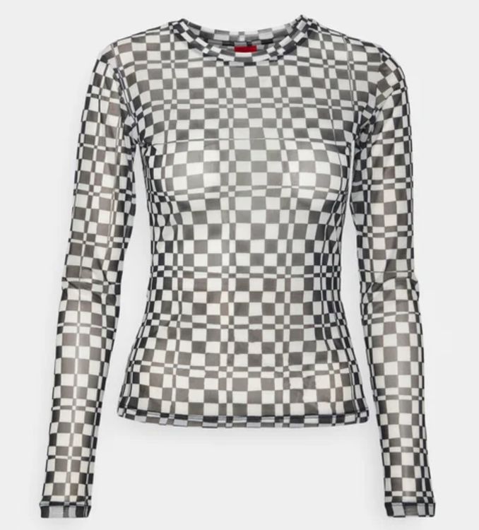 Hugo Boss transparentes Langarm-Shirt mit Schachbrett-Muster (Gebraucht ...