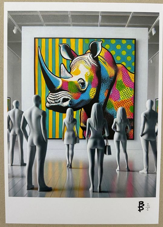 Bit Dancer: Nashorn im Museum, POP Art (A4), signiert 2/5 (Neu (gemäss ...