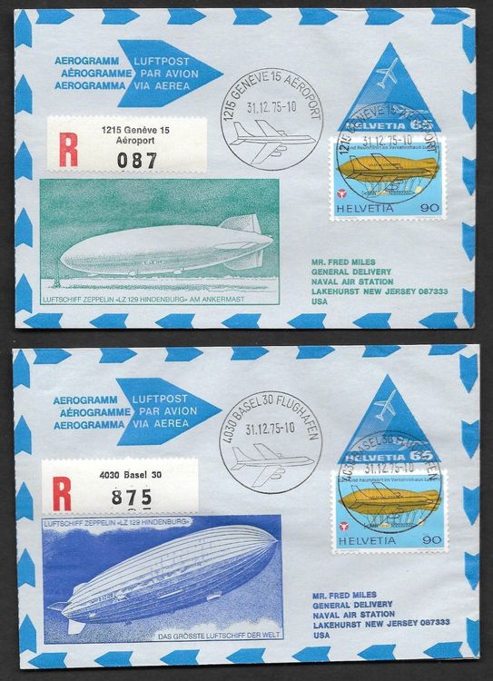 2 Flugpost Aerogramme Nr. 103 private Zudrucke 31.12.1975 (Gebraucht ...