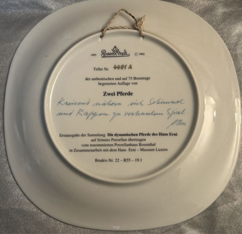 ***Orginal Rosenthal Teller „Zwei Pferde“ Hans Erni | Kaufen auf Ricardo