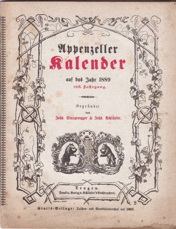 Appenzeller Kalender ..... 1889 | Kaufen auf Ricardo