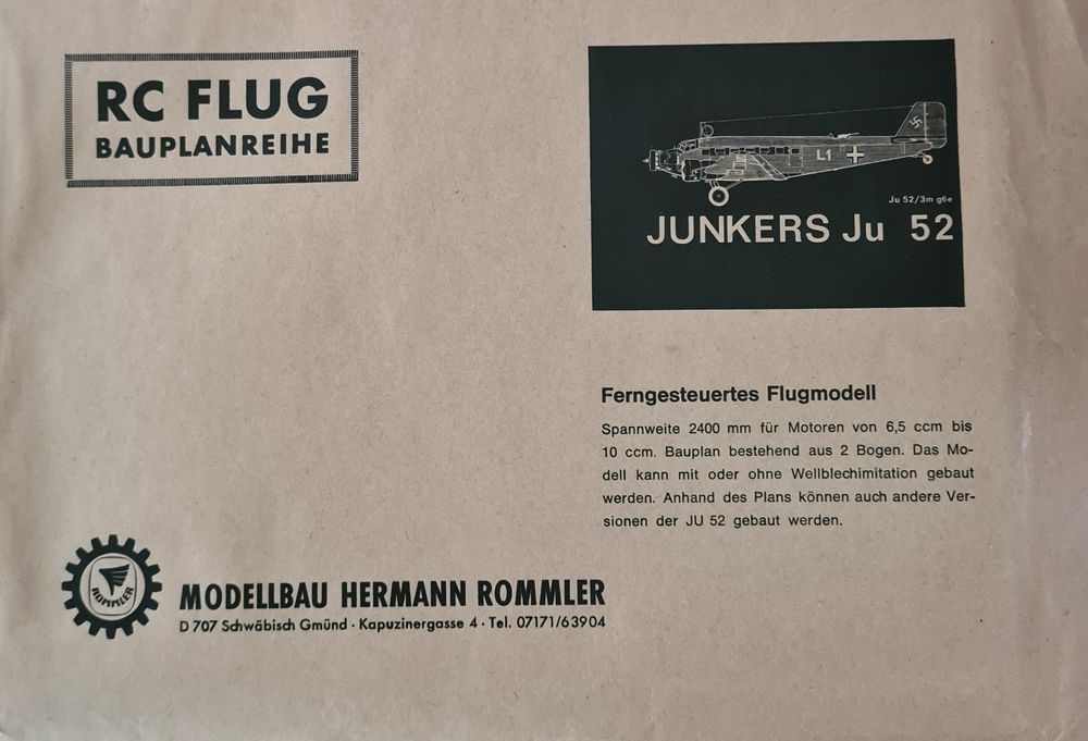 Bauplan Modellflugzeug JUNKERS Ju 52 (Neu (gemäss Beschreibung)) in ...