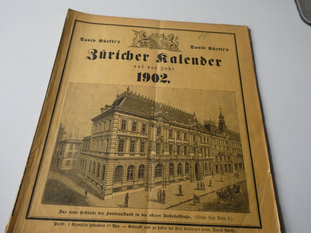 Züricher Kalender 1902 von David Bürkli (Gebraucht) in Hinterforst für ...
