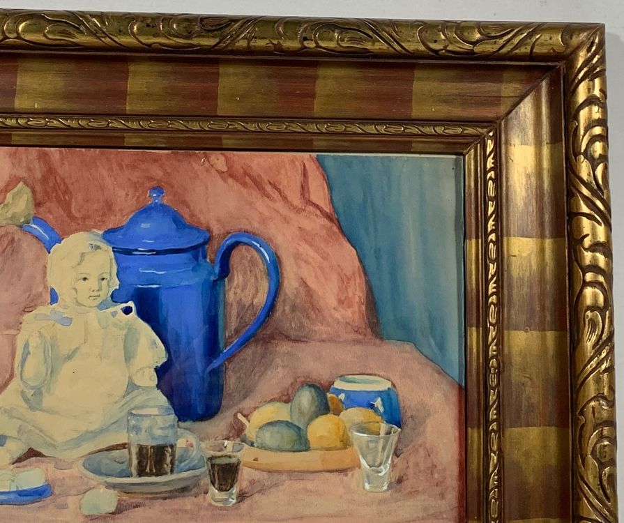 Stilleben Aquarell Blau Kanne unleserlich Signiert | Kaufen auf Ricardo