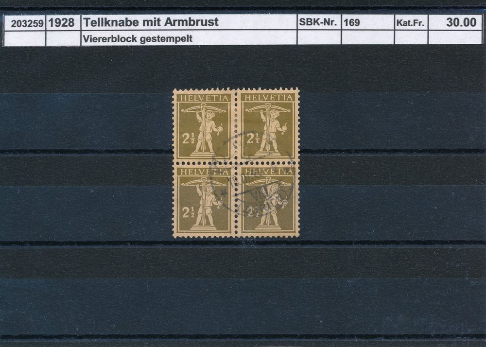 1928 Tellknabe mit Armbrust - 2,5 Rp., Viererblock | Kaufen auf Ricardo