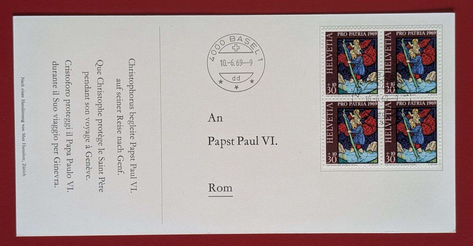 KUNSTKARTE MAX HUNZIKER PRO PATRIA 144 PAPST PAUL GENF 1969 (Neu ...