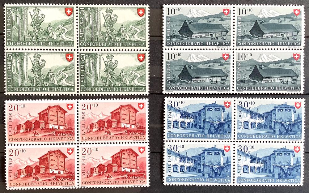 1948 Pro Patria Viererblock Satz Postfrisch ** (Neu (gemäss Beschreibung)) in Liestal für CHF 6 ...
