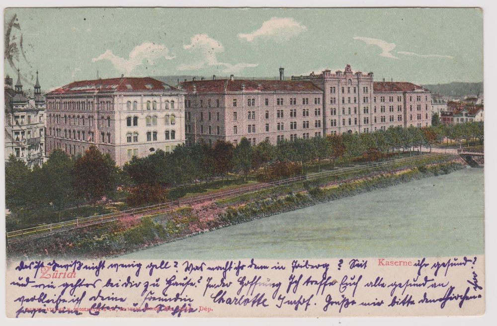 AK Zürich, Kaserne, Uferseite, gel. 27.9.1909 | Kaufen auf Ricardo