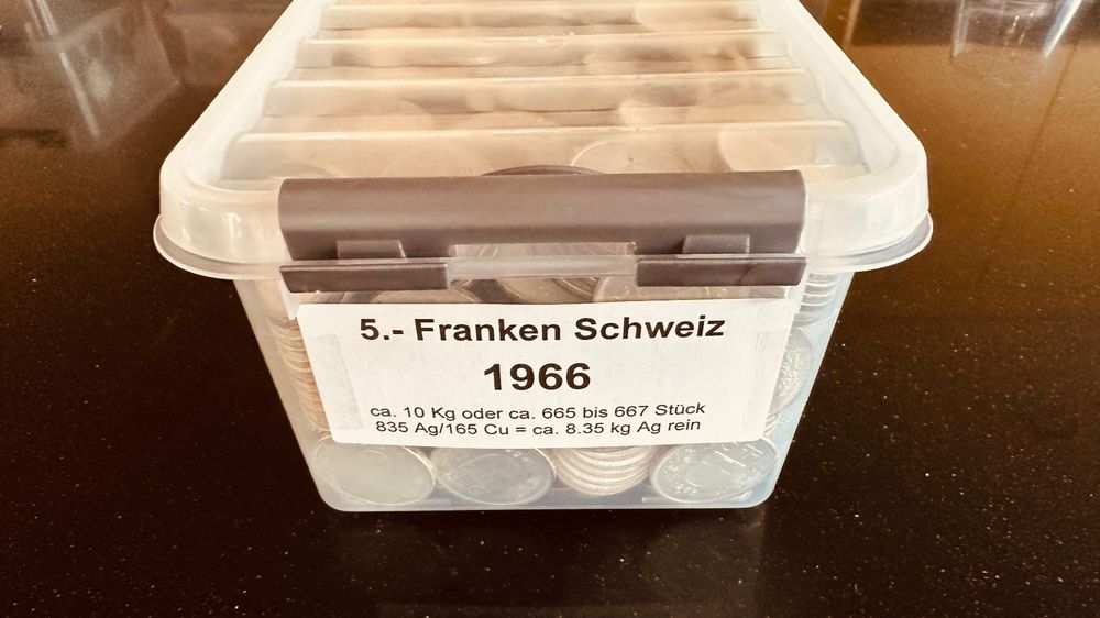 10 Kg Silbergeld, 667 x 5 Franken mit Jahrgang 1966 (Gebraucht) in Wettingen für CHF 8190 – mit ...