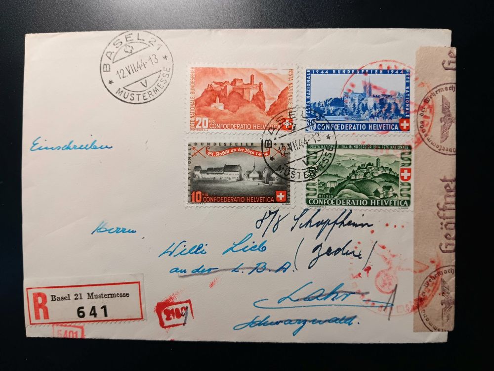 Einschreiben / Zensurbrief mit Pro Patria Serie 1944 (Gebraucht) in Holderbank AG für CHF 52 ...