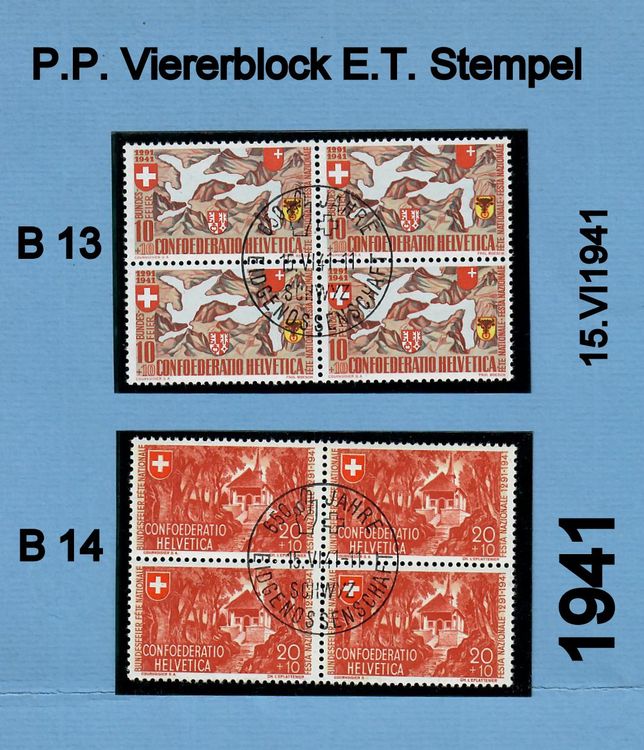 P.P. Marken 1941 Viererblock mit E.T. Stempel B 13-B14 (Gebraucht) in Bützberg für CHF 17 – mit ...
