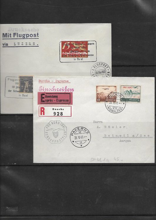 2 SF Belege 1926 +1941 SF26.2a + SF41.1a Kat: CHF 95.- (Gebraucht) in Basel für CHF 13 – mit ...