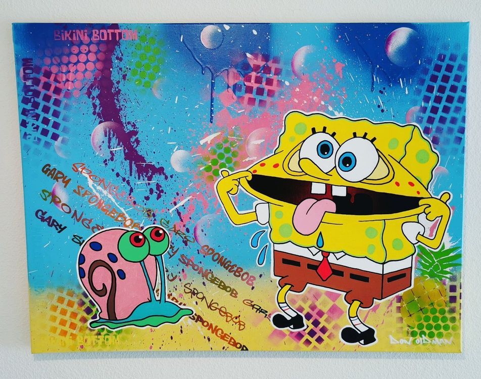 Spongebob & Gary Pop Art auf Leinwand | Acheter sur Ricardo