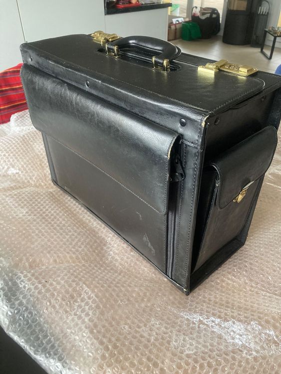 Akten Koffer schwarzes Leder mit Zahlenschloss mit Fächern (Gebraucht ...