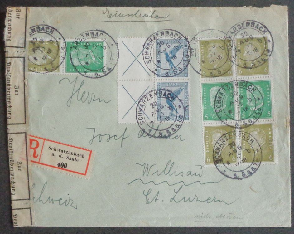 DEUTSCHES REICH 1933: R-Brief mit Zusammendrucken (Gebraucht) in Zürich ...