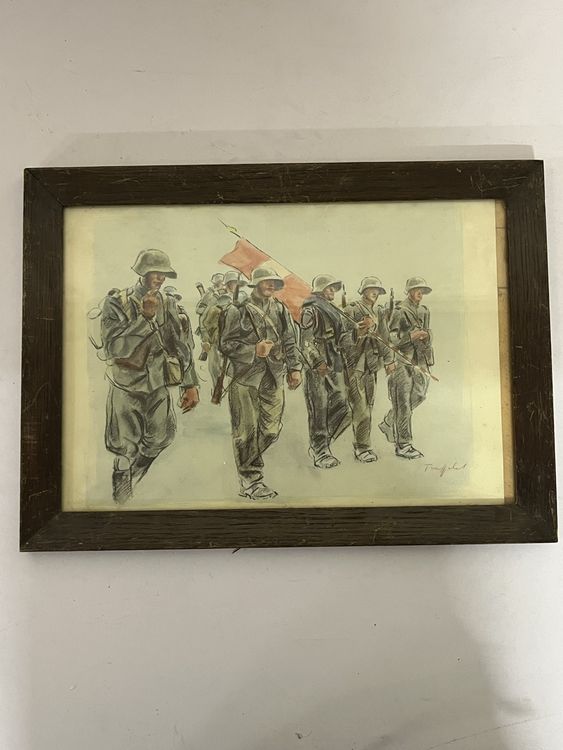 Gemälde Schweizer Armee Truppe mit Fahne, gerahmt (nik92) (Gebraucht ...
