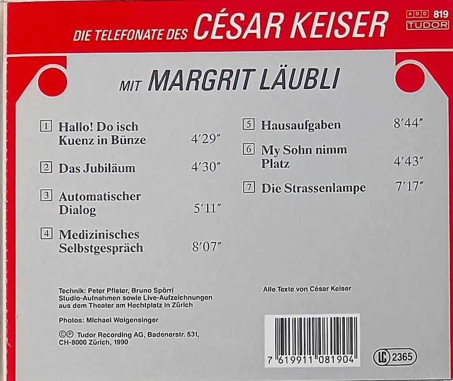 🎵 😂 CD Cesar Keiser & Margrit Läubli (Gebraucht) in Matzingen für CHF 2 ...