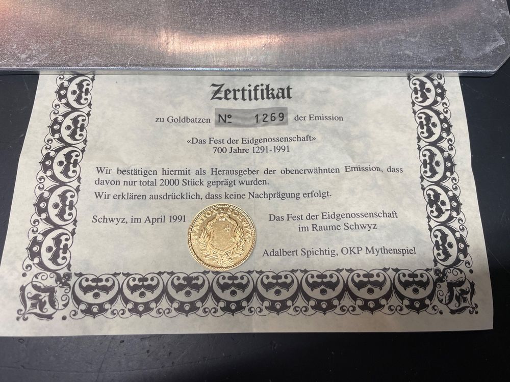 100 Batzen 1991 gold (Neu und originalverpackt) in Lienz für CHF 330 ...