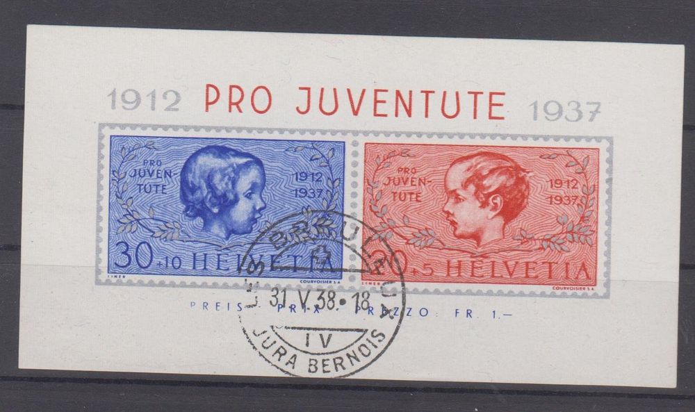 Bloc Pro Juventute 1937 oblitéré Les Breuleux (D'occasion) à Boécourt ...