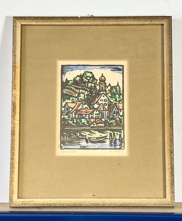 Heinrich Herzig Holzschnitt Rheineck koloriert Original (Gebraucht) in Vaduz für CHF 100 – mit ...