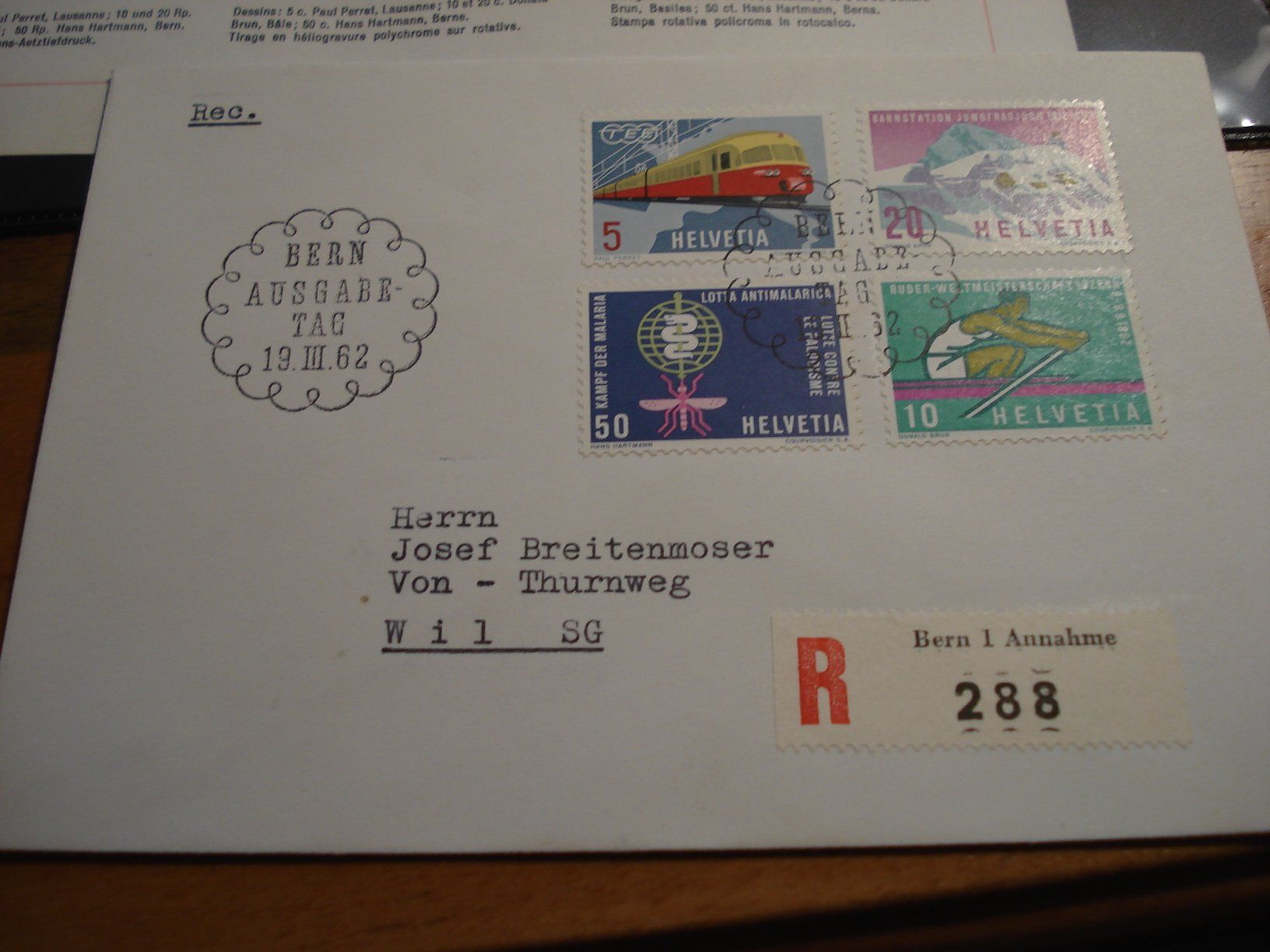 Satz Sondermarken 1962, FDC gelaufen + PTT-Blatt (Gebraucht) in ...