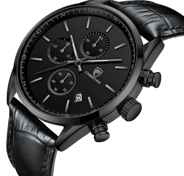 CHEETAH WATCH - schwarze Herrenuhr mit Lederarmband | Kaufen auf Ricardo
