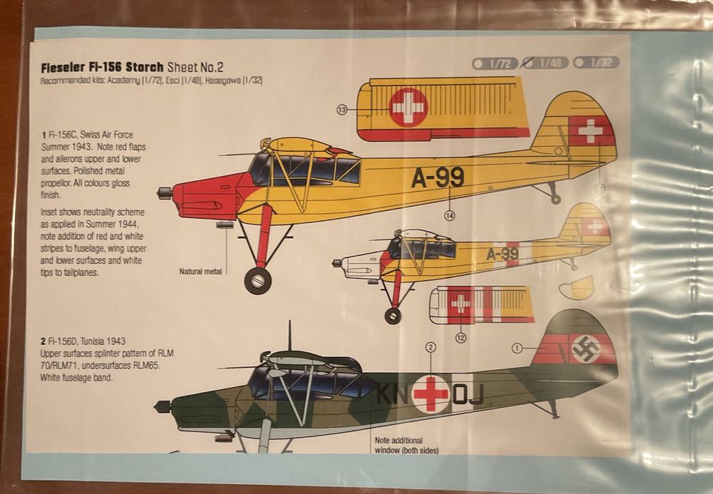 1/48 Decal für Fieseler Storch Fi-156 Swiss AF A-99 (Neu und ...