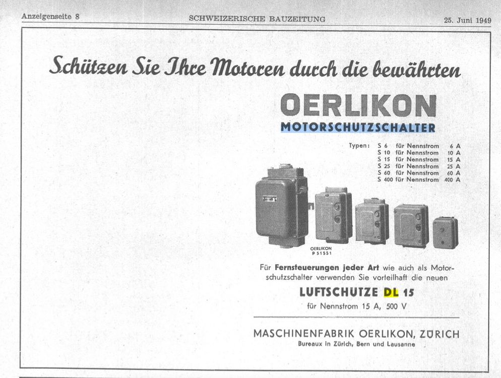 OERLIKON DL15 Schütz / Sicherung / Motorschutzschalter (Gebraucht) in ...