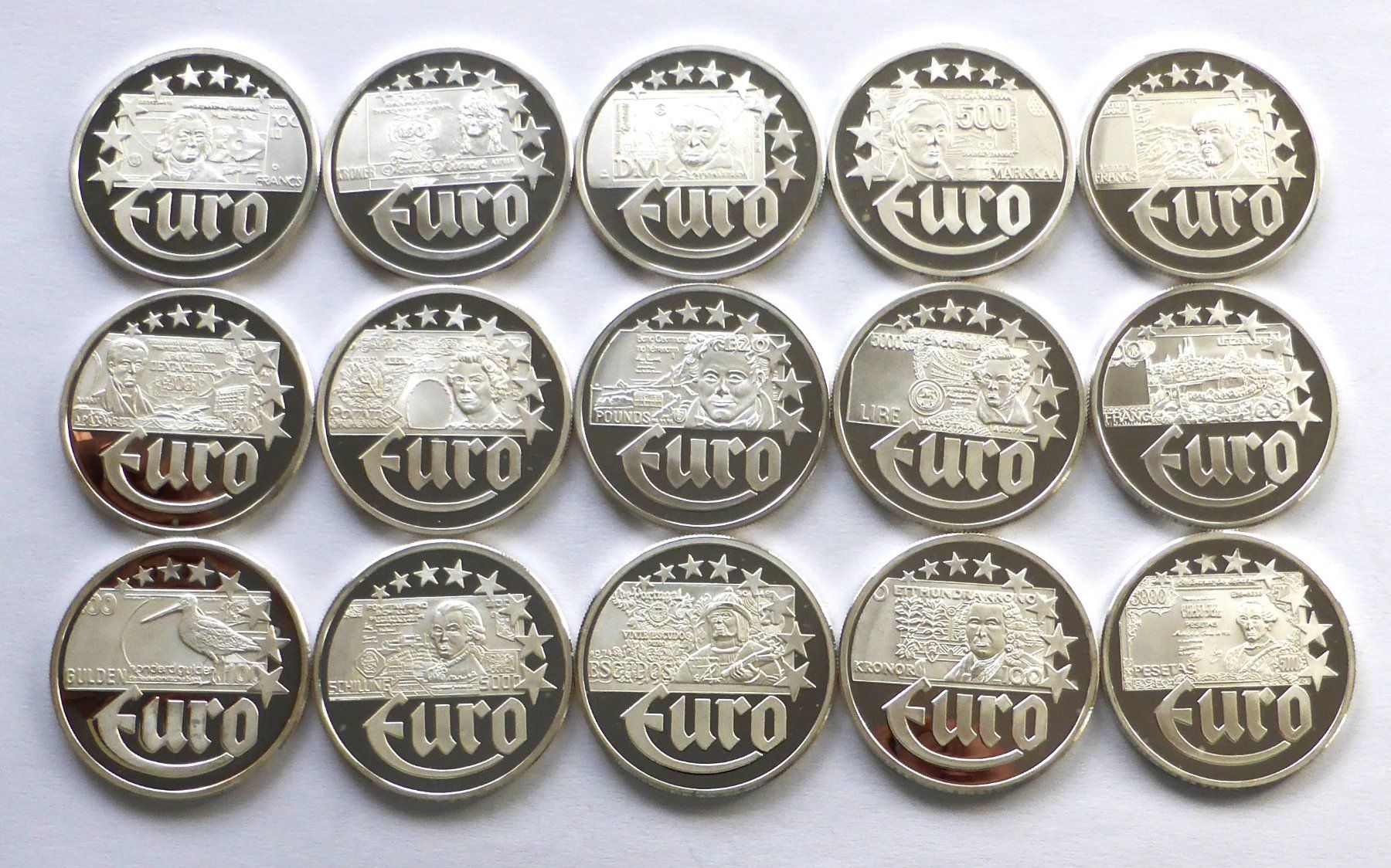SUPER Collection, 15x 10 "euro" 1997 - je 20g FEINSILBER 999 (Neu ...
