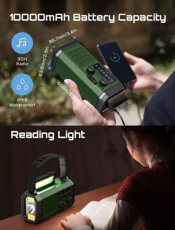 Notfall Solarradio mit Notlicht & 10000mAh Akku, SOS (Neu und ...