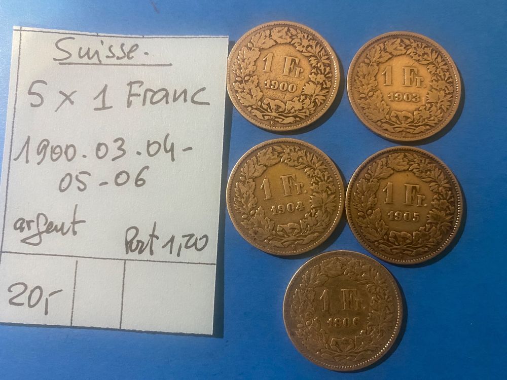 SUISSE : 5 X 1 FRANC 1900-03-04-05-06 argent | Kaufen auf Ricardo