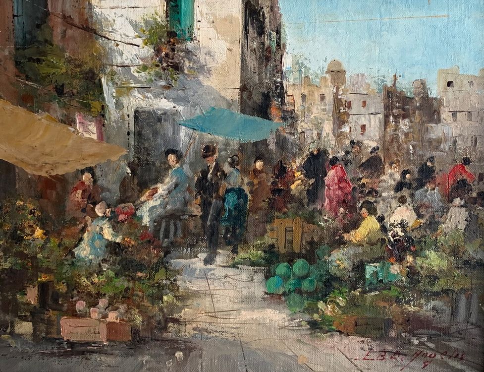 Marktszene Gemälde unleserlich Signiert | Kaufen auf Ricardo