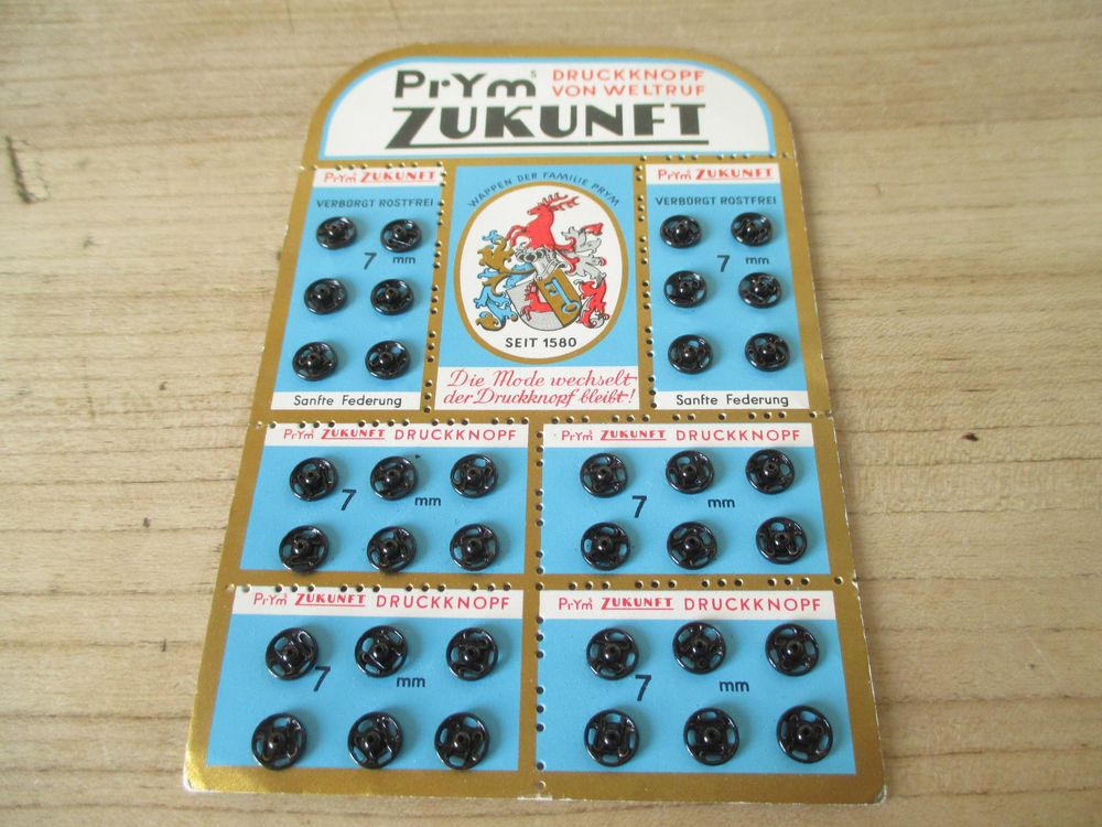 Alte PRYM Druckknopf Gr. 7 Druckknöpfe Knöpfe Karte (Neu und ...