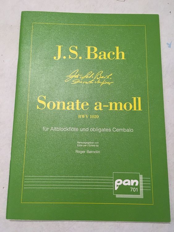 Pan 701 J. S. Bach Sonate a-moll BWV 1020 für Alt u Cembalo (Gebraucht ...