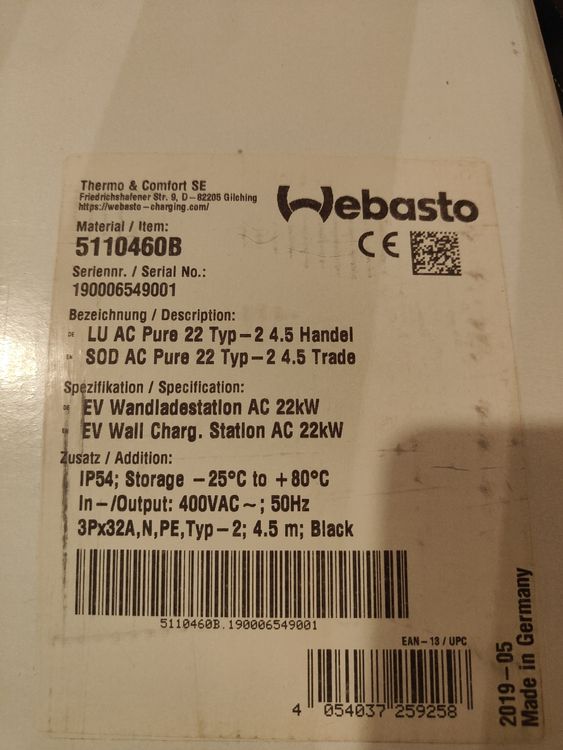 Webasto Pure 22kw Type 2 (Defekt) in Broc für CHF 54 – mit Lieferung auf Ricardo kaufen
