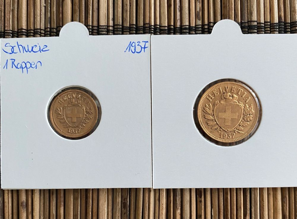 Schweiz Set 1 + 2 Rappen 1937 vzgl-unz (Neu (gemäss Beschreibung)) in Speicher für CHF 7 – nur ...