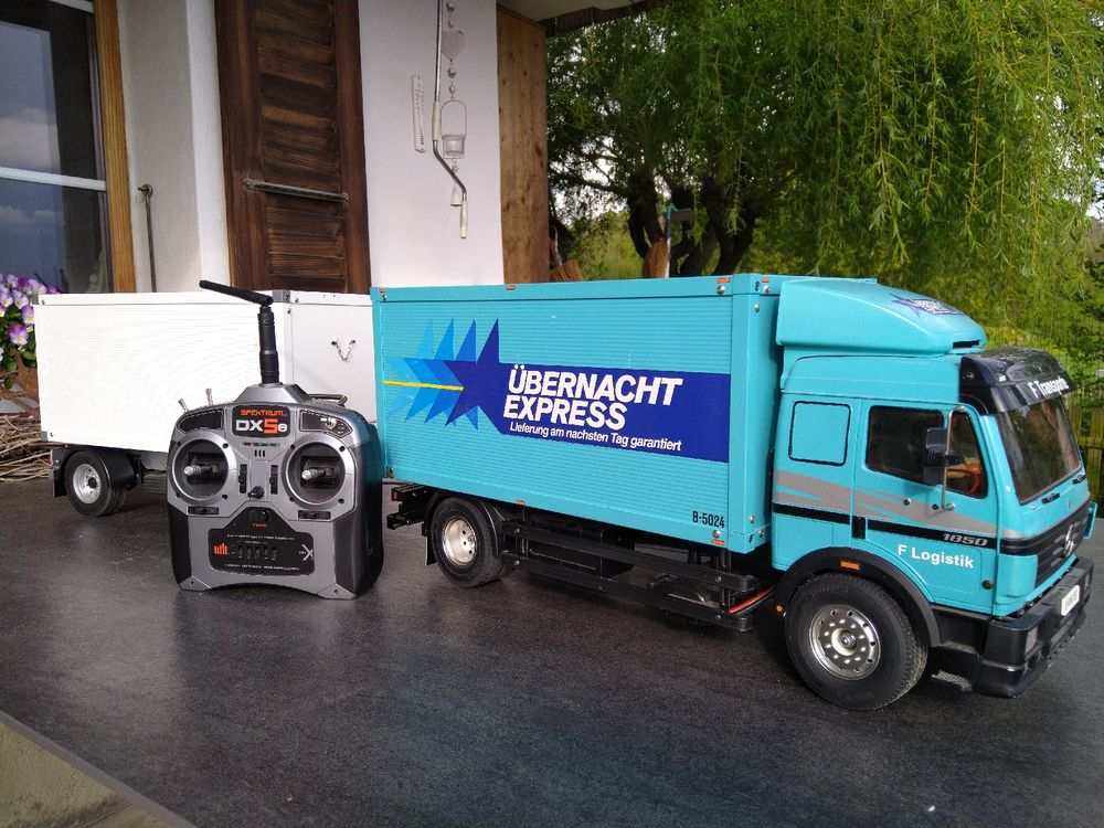 Tamiya Mercedes 1850l mit Anhänger, Fernsteuerung und MFC03 (Gebraucht ...