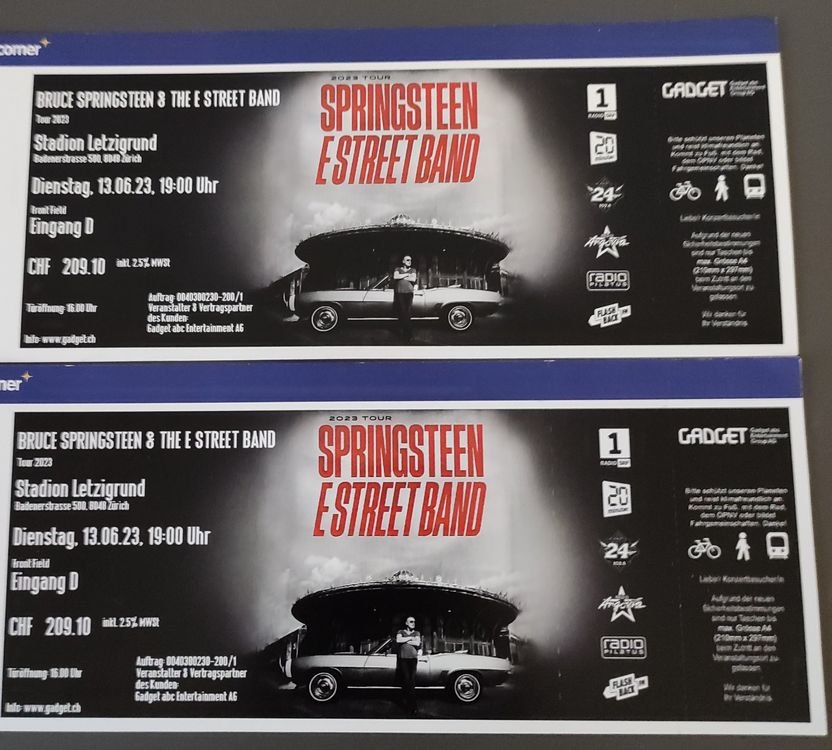 Bruce Springsteen - 2 Front Field Ticket - Zürich 13.06.23 | Kaufen auf ...