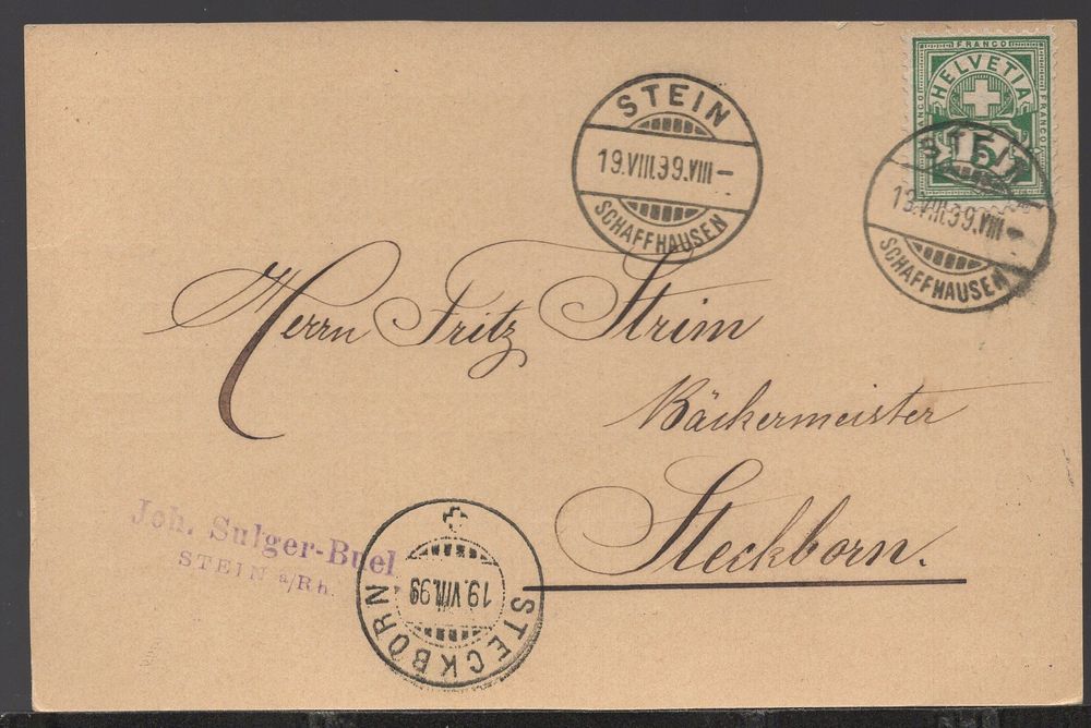 STEIN 19.VIII.99 Zudruck: CASPAR TANNER Stein a. Rh. (Gebraucht) in ...